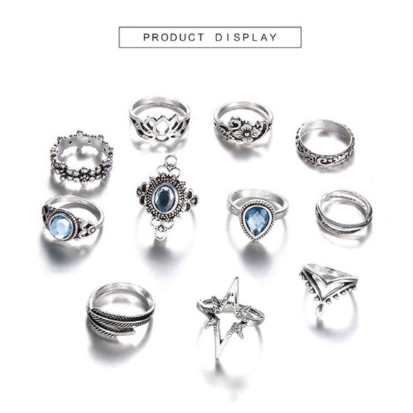 Jewelry | 11piece Retro Finger Ring Set Boho Crown Star Silver Carved ...